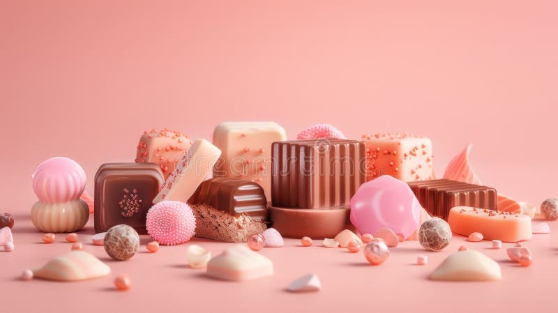 Assorted Chocolate and Candy Selection on Pink Background Stock Photo - Image of background ...