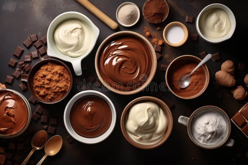 Assorted Cocoa Powder Baking Ingredients Dark Surface Stock Photos ...