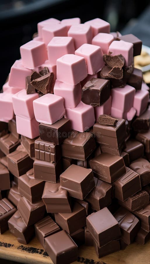 Assorted Chocolate Cubes in a Heap - Gourmet Chocolates. Vertically ...