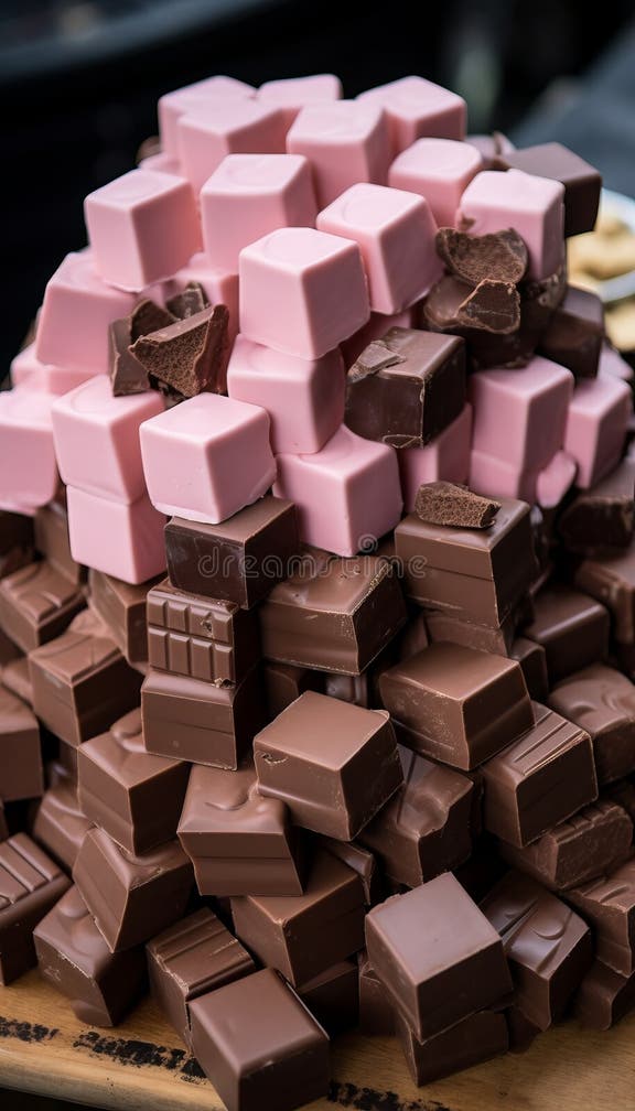 Assorted Chocolate Cubes in a Heap - Gourmet Chocolates. Vertically ...