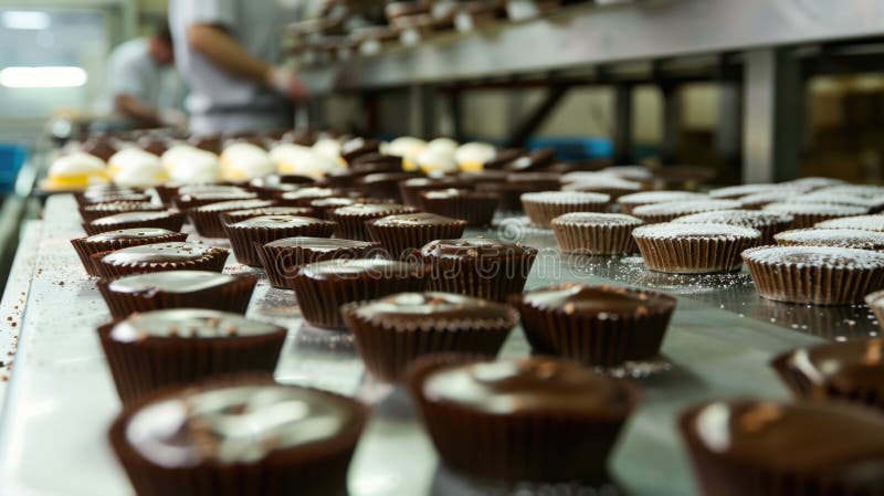 Assorted Chocolate Cupcakes in Factory Setting Stock Illustration ...