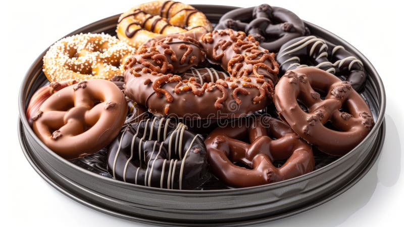 Assorted Chocolate Pretzels on a Tray. Stock Photo - Image of texture ...