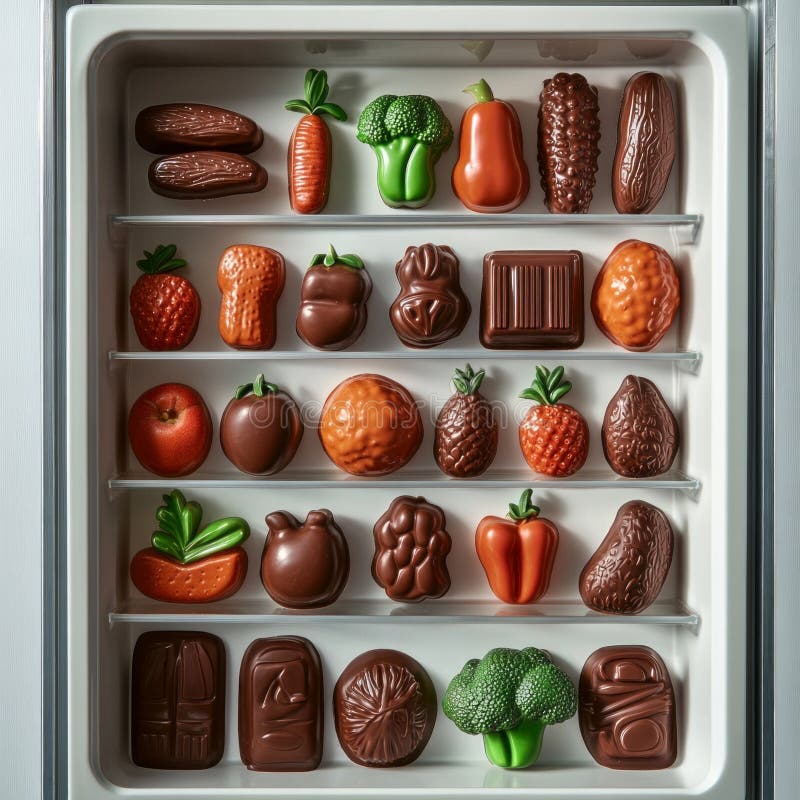 Assorted Chocolate Shapes Resembling Fruits and Vegetables in a Box ...