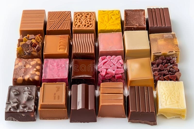 Assorted Chocolate Squares with Colorful Patterns, Perfect for a Rich ...