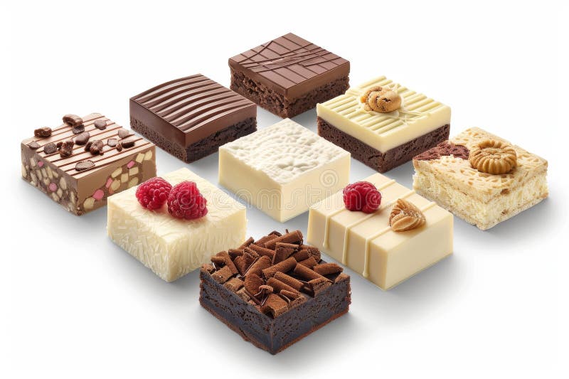 Assorted Chocolate Squares with Various Toppings, Perfect for a Rich ...