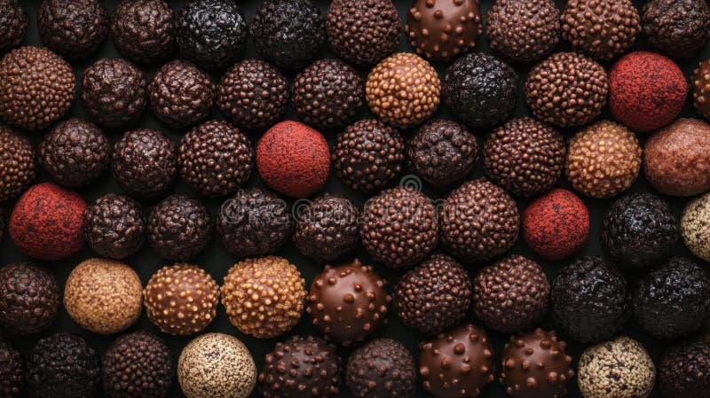 Assorted Chocolate Truffles Displayed in Rows with Varied Colors and ...