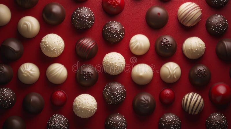 Assorted Chocolate Truffles on Red Background Stock Illustration ...