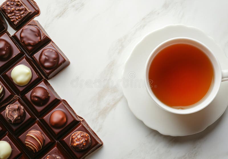 Assorted Chocolate Truffles and Tea on Marble High Quality Image Stock ...