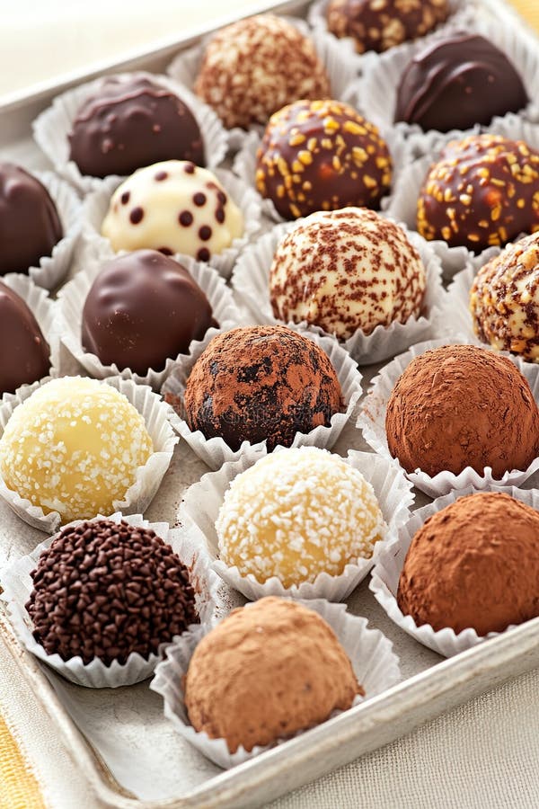 Assorted Chocolate Truffles Tray Various Toppings Stock Photos - Free ...