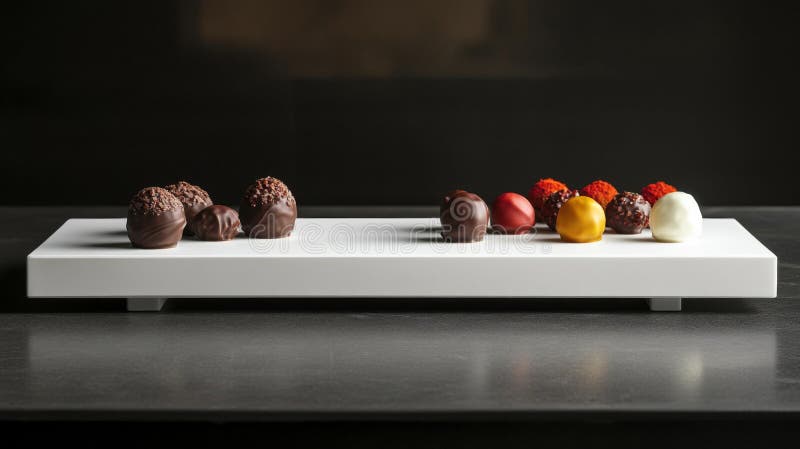 Assorted Chocolate Truffles on White Rectangular Tray Stock ...