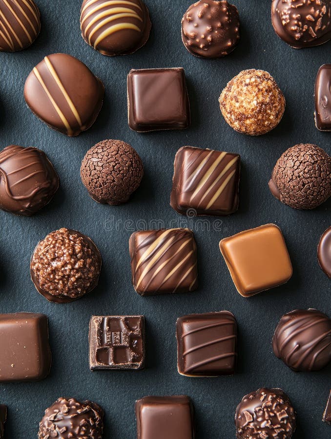 Assorted Chocolates Arranged on a Dark Background. Stock Image - Image ...
