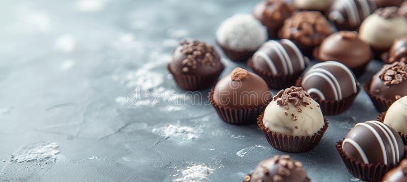Assorted Chocolates on Blurred Bokeh Background with Space for Text ...
