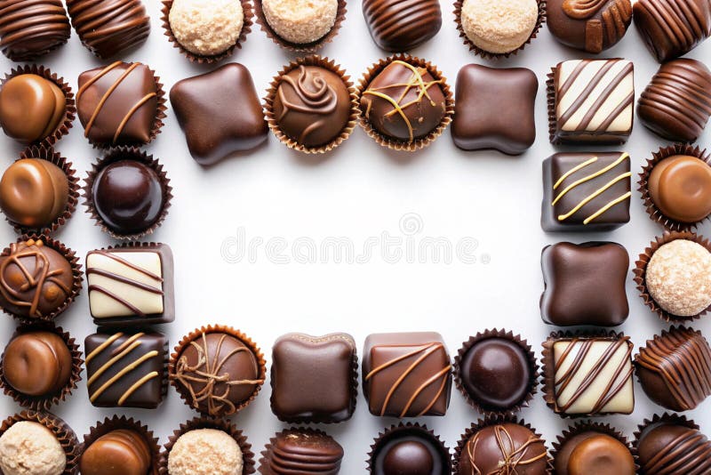 Assorted Chocolates Border on White Background Stock Illustration ...