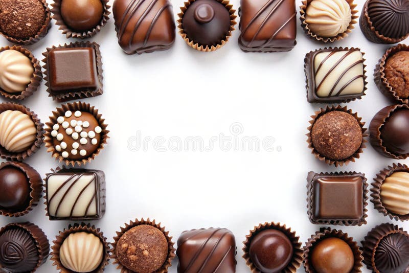 Assorted Chocolates Border on White Background Stock Illustration ...