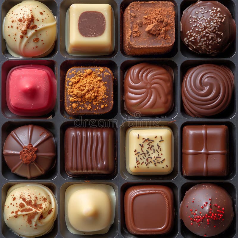 Assorted Chocolates in a Box with Diverse Decorations and Fillings ...