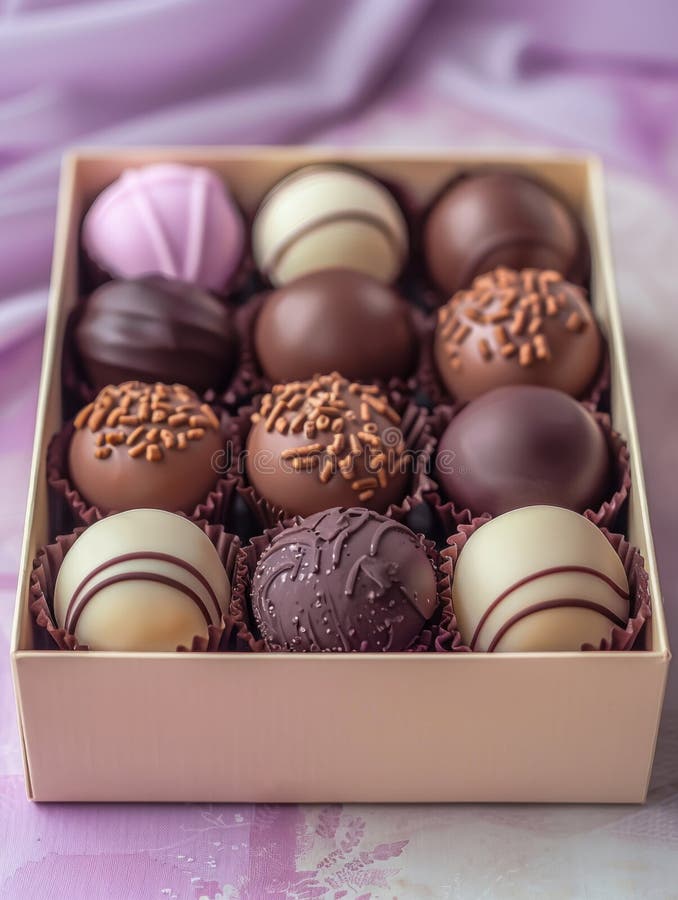 Assorted Chocolates in a Box with a Purple Background. Stock Photo ...