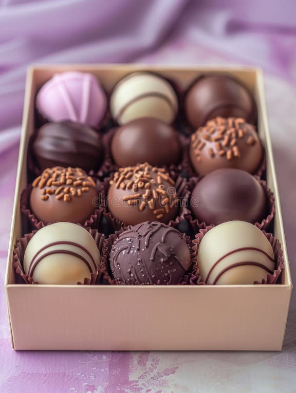 Assorted Chocolates in a Box with a Purple Background. Stock Photo ...