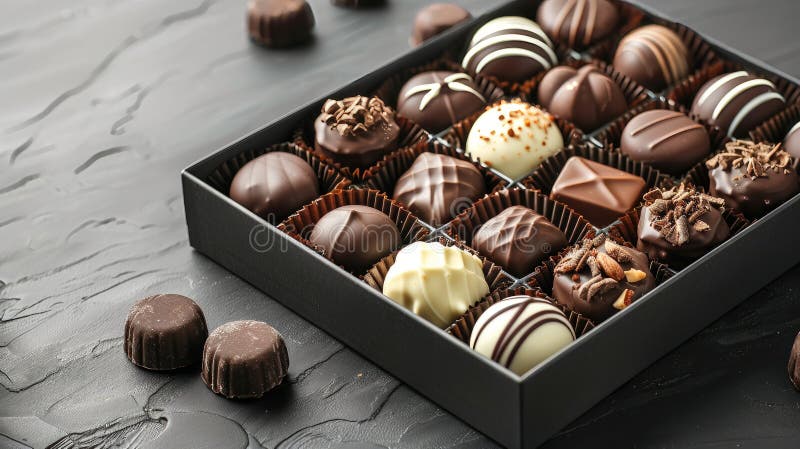 Assorted Chocolates in a Box, Showcasing a Variety of Gourmet Fillings ...
