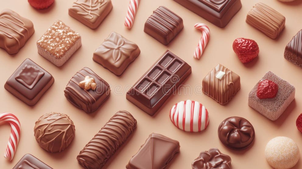 Assorted Chocolates and Candies on Beige Background Stock Illustration ...