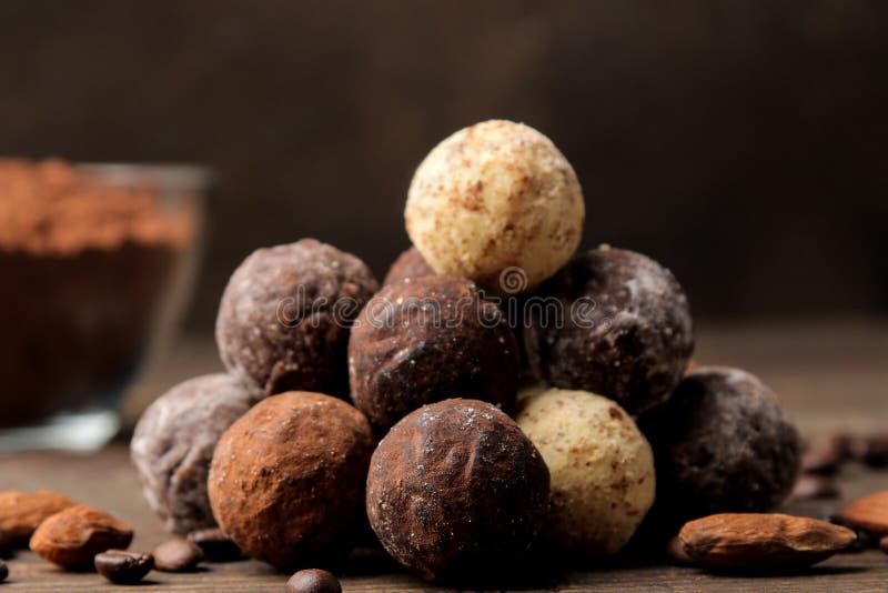 Assorted Chocolates. Candy Balls of Different Types of Chocolate on a ...