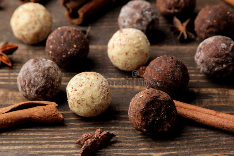 Assorted Chocolates. Candy Balls of Different Types of Chocolate on a ...
