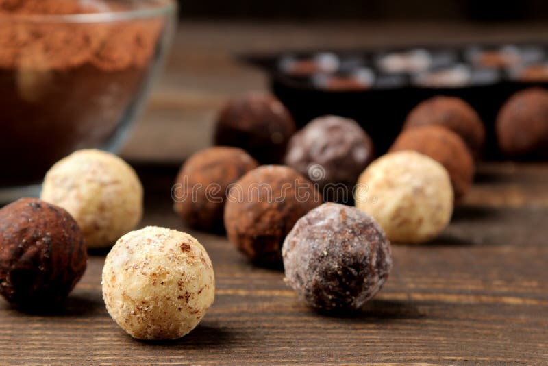 Assorted Chocolates. Candy Balls of Different Types of Chocolate on a ...