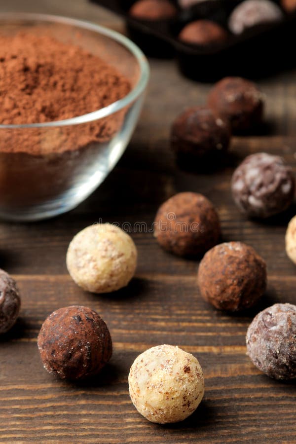 Assorted Chocolates. Candy Balls of Different Types of Chocolate on a ...