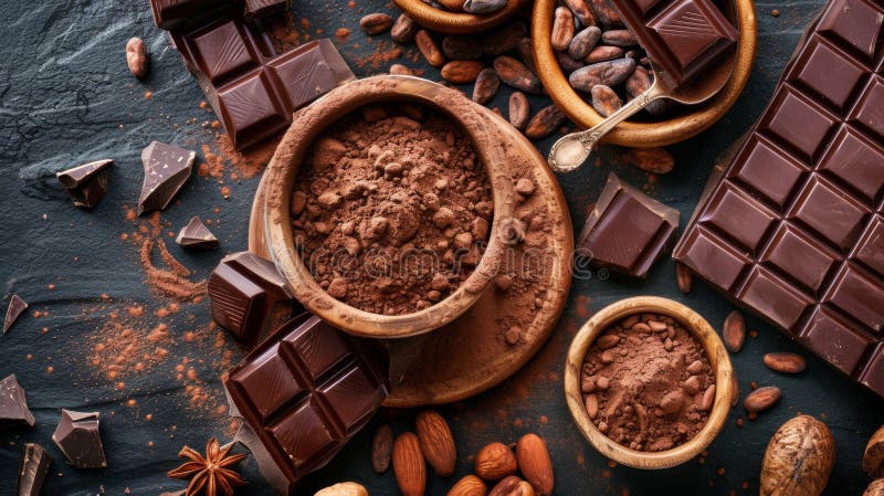 Assorted Chocolates and Cocoa Powder on a Rustic Table Stock Photo ...