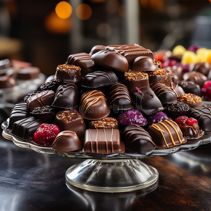 Assorted Chocolates Displayed on a Stylish Glass Tray, Square Format ...