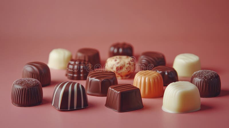 Assorted Chocolates on Pink Background, Showcasing Luxury Sweets. Stock ...