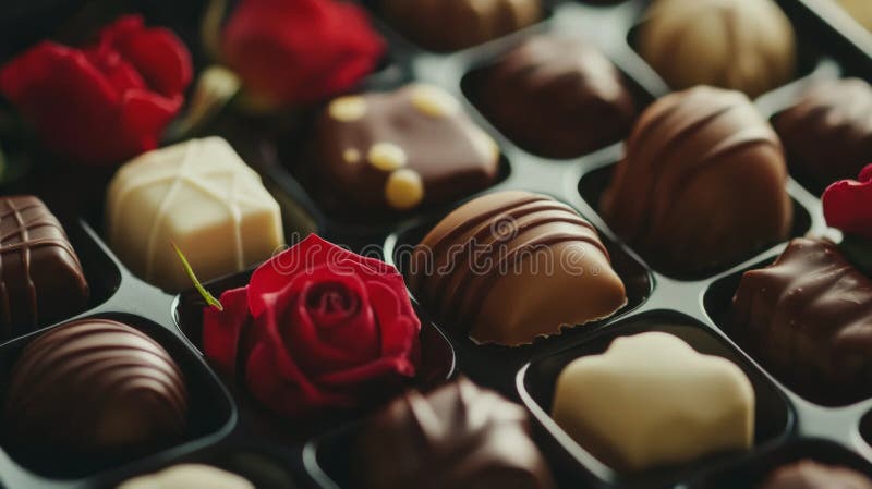 Assorted Chocolates and Red Roses in a Box Stock Illustration ...