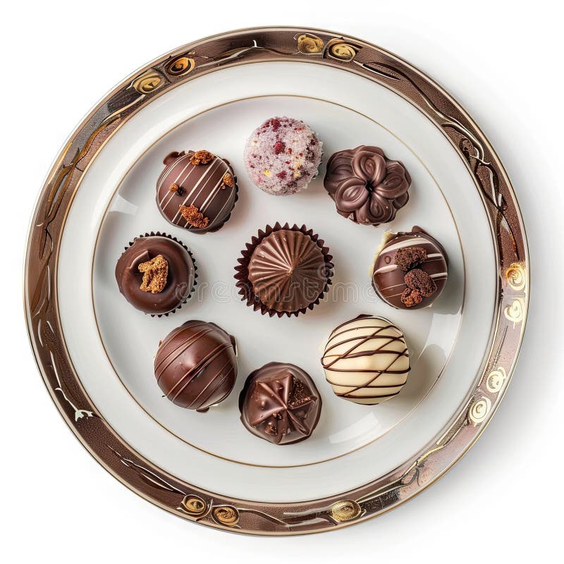 Assorted Chocolates on a Round Plate. Top View Stock Illustration ...