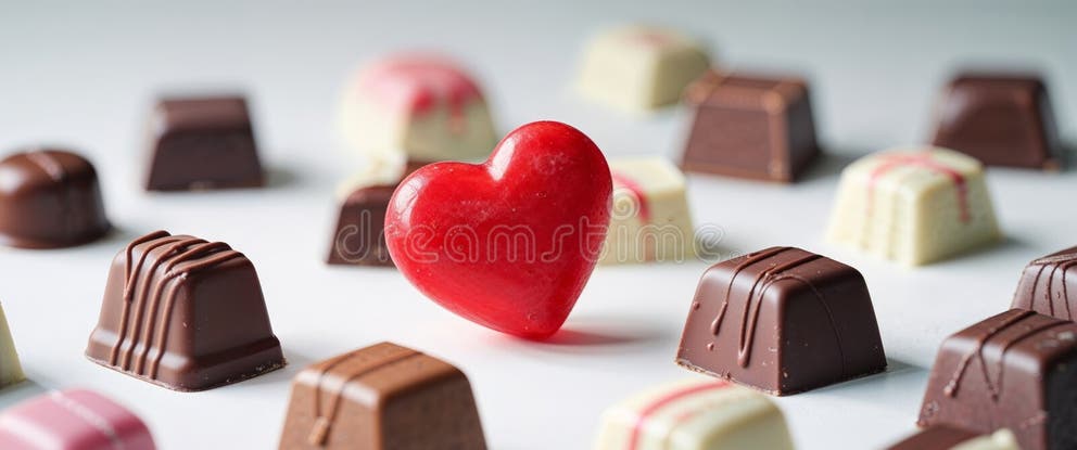 Assorted Chocolates with a Single Red Heart Stock Photo - Image of ...