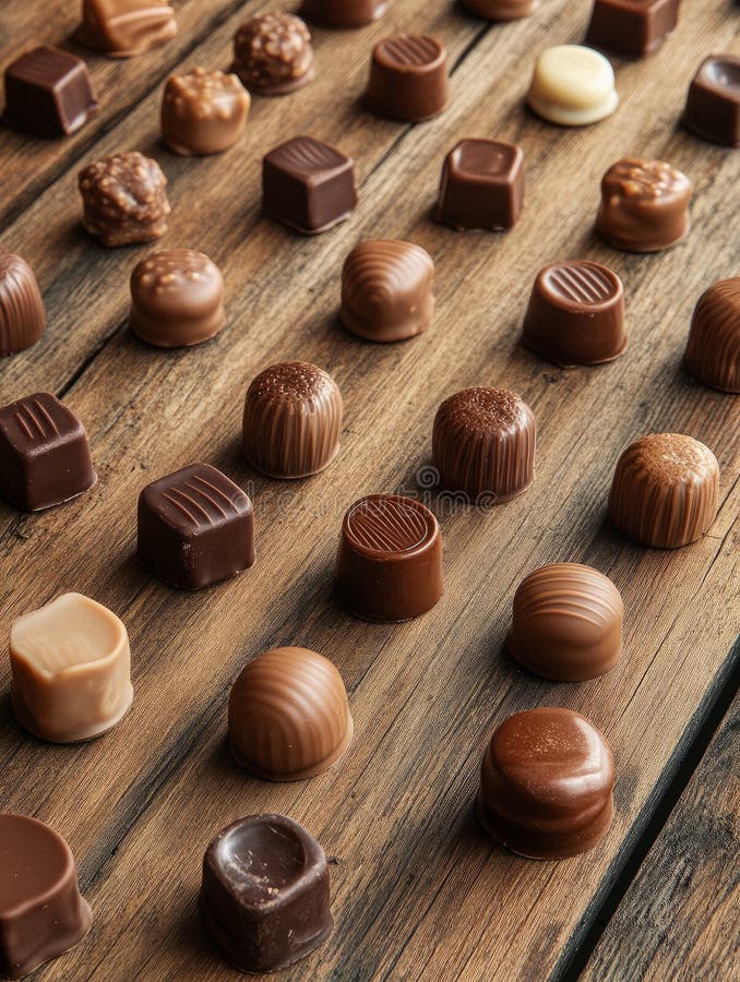 Assorted Chocolates Wooden Table Rows Stock Photos - Free & Royalty ...