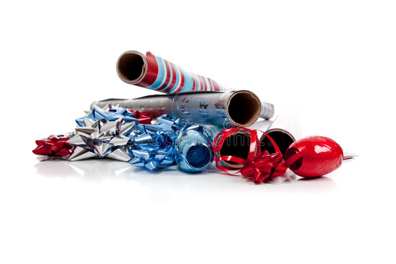 Christmas Wrapping Paper Rolls Stock Photo - Image of blue, closeup ...