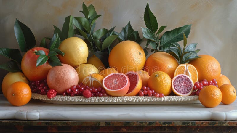 Assorted Citrus Fruits on a Plate Stock Illustration - Illustration of ...