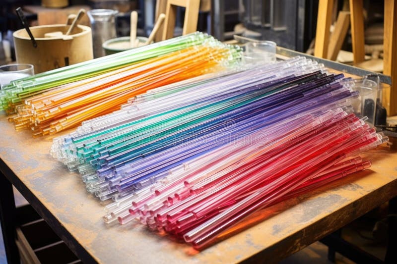 Assorted Clear and Colored Glass Rods on a Workbench Stock Image ...