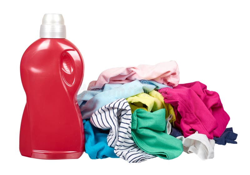 Assorted Clothes with Detergent Bottle, Loundry Housework. Isolated ...
