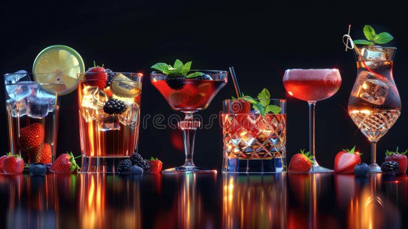 Assorted Cocktails on a Table, Perfect for Bar or Party Themes Stock ...