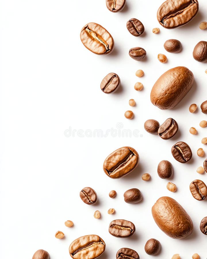 Assorted Coffee Beans Scattered on a White Background Creating a ...