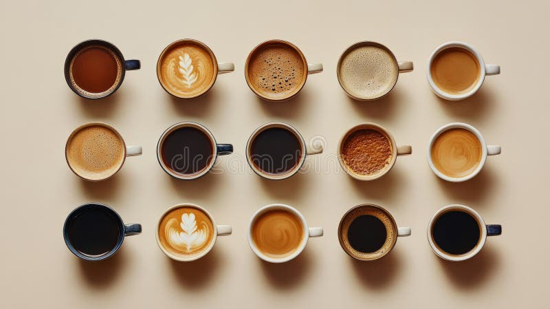 Assorted Coffee Cups Arranged Grid Pattern Stock Photos - Free ...