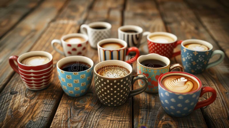 Assorted Coffee Cups on Table. AI Generated Stock Photo - Image of ...