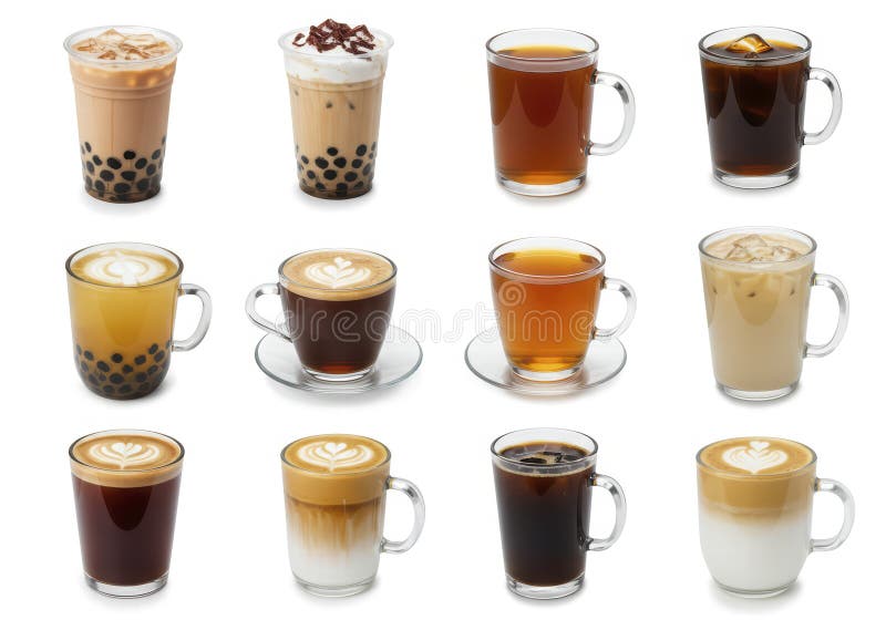 Assorted Coffee and Tea Drinks Collection Cafe Menu Beverage Variety ...