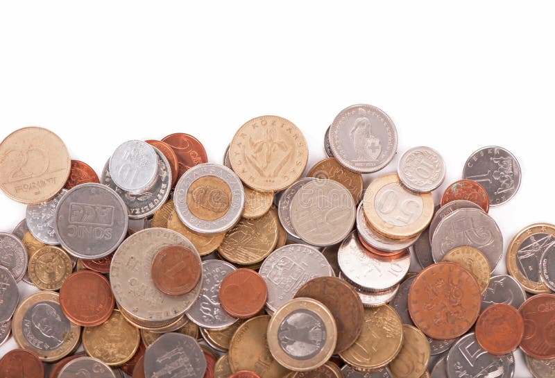 Assorted Coins from Different Countries Close Up Isolated on White ...