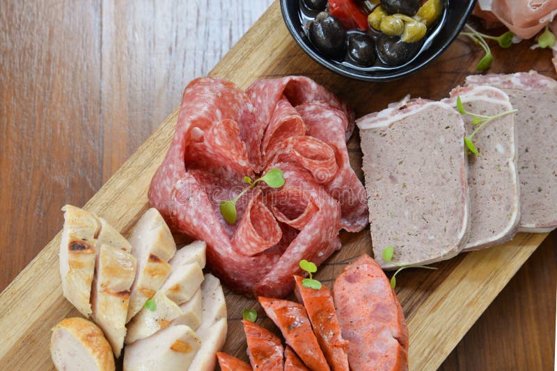 Assorted Cold Cut on Wooden Plate Stock Image - Image of pork, wooden ...