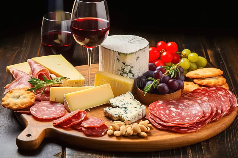 Assorted Cold Cuts with Ham, Salami, Cheese, and Wine. Stock ...