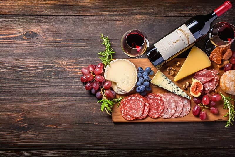 Assorted Cold Cuts with Ham, Salami, Cheese, and Wine. Stock ...