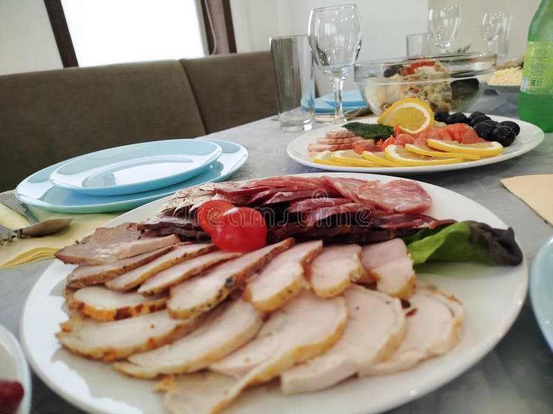 Assorted Cold Cuts Platter on Table Stock Photo - Image of celebration ...