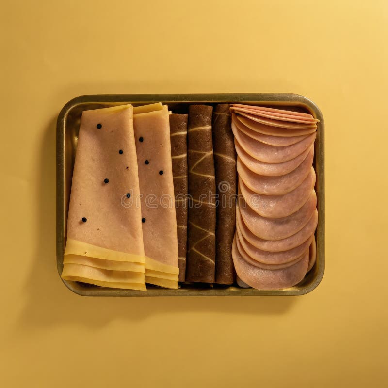 Assorted Cold Cuts and Standard Scale on a Yellow Surface for Food ...