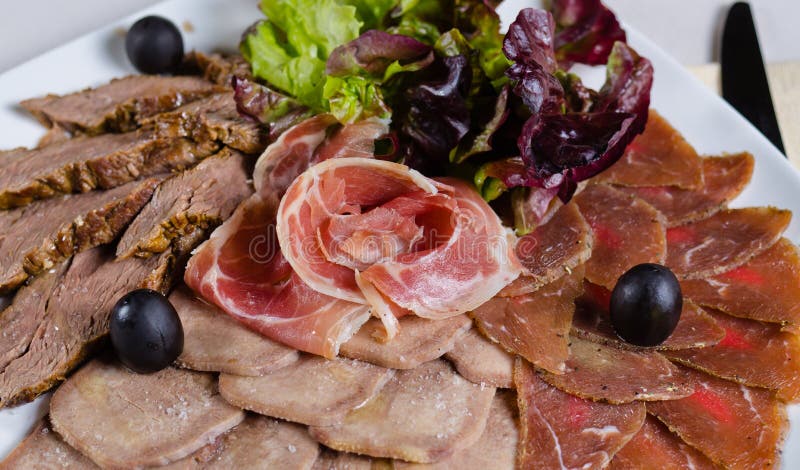 Assorted cold meat platter stock photo. Image of arrangement - 46582978